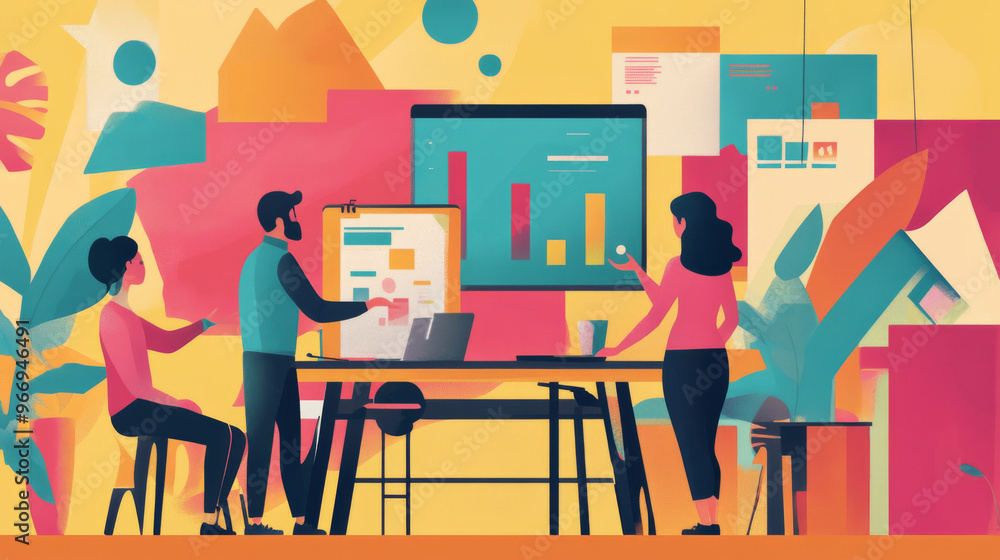 Marketing content creator collaborating with graphic designers to ...
