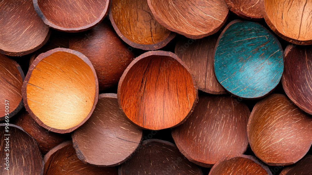 Coconut Shells: Close-up images of whole and cracked coconut shells ...