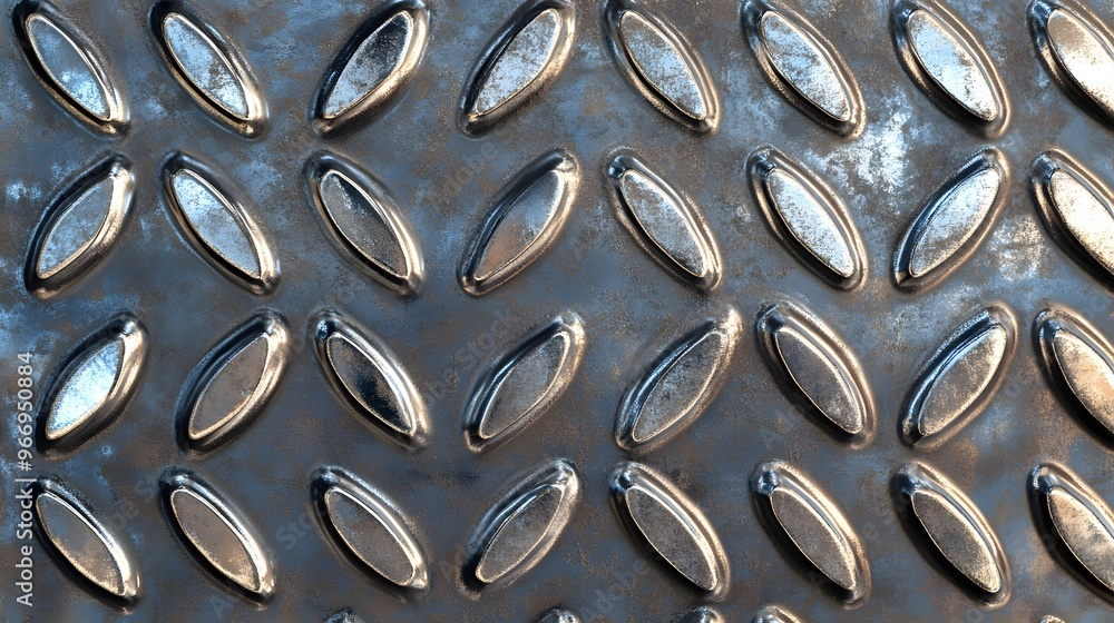 Close-up of a metallic diamond plate texture with raised, oval-shaped ...