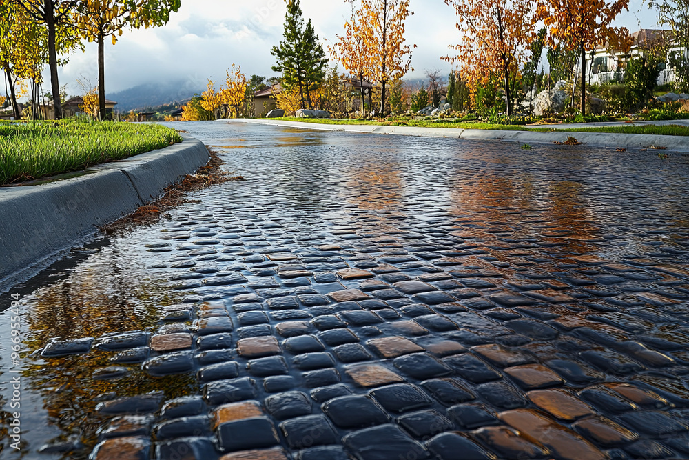 Permeable pavement reducing water runoff and flooding Stock Photo ...