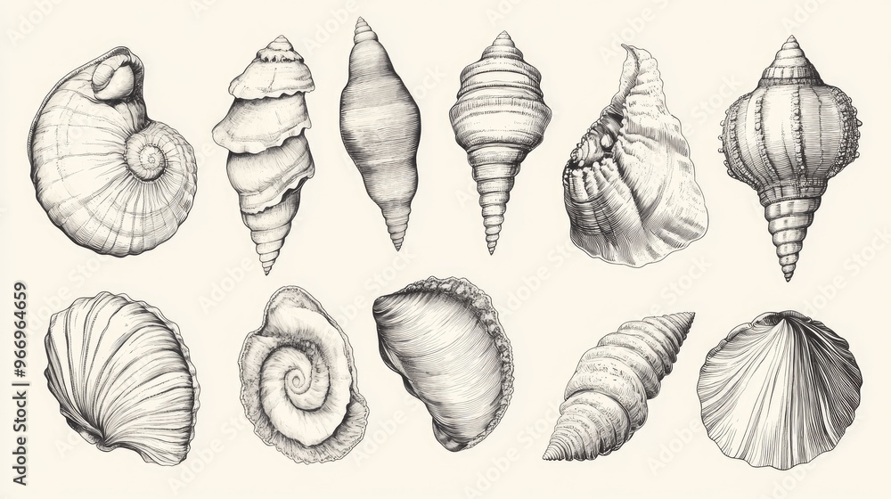 Line art illustration of gastropod segmentation showcasing a diverse ...