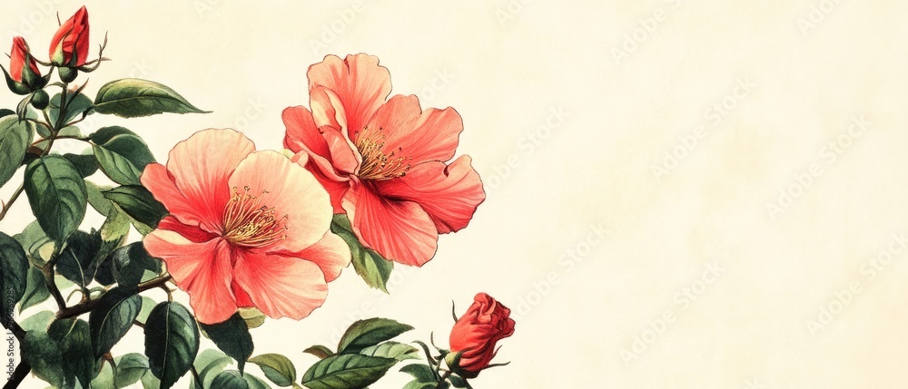 Vintage frame featuring a blooming Chinese rose flower Stock ...