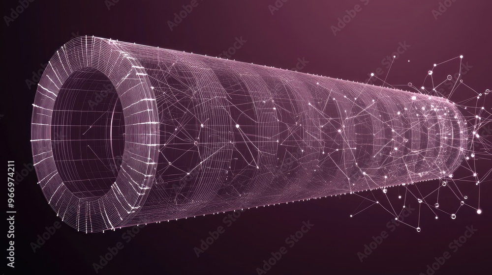 Wireframe cylinder with connecting dots and lines Connection structure ...