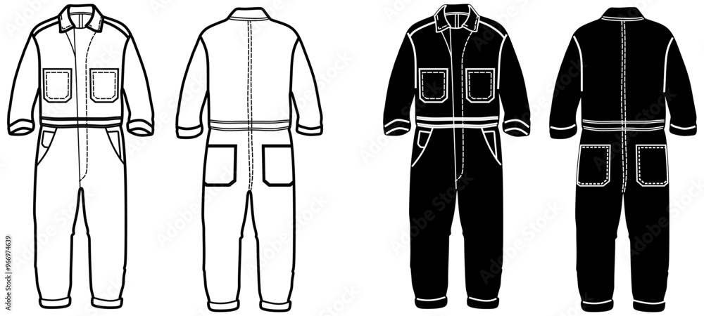 Vecteur Stock Mechanic Coveralls flat sketch fashion illustration ...