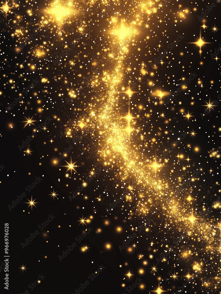 Dust particles create sparkling effects and golden stars radiate light ...