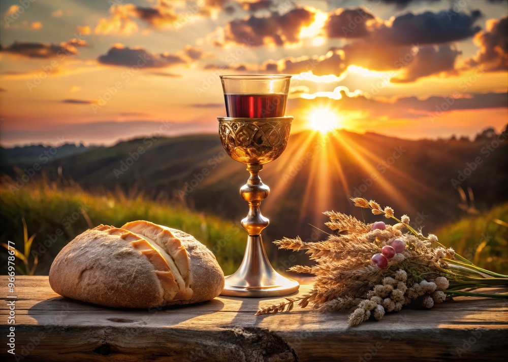 Golden sunset illuminates the ornate altar, where a fragment of seeded ...