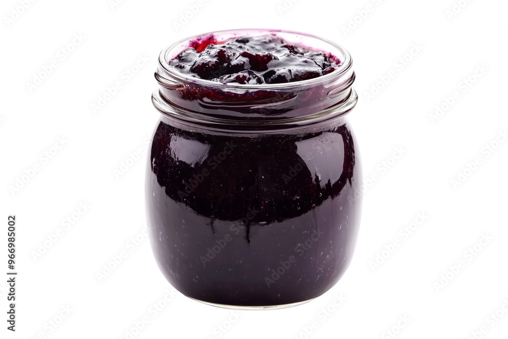 A jar of homemade berry marmalade or blueberry jam isolated on white ...