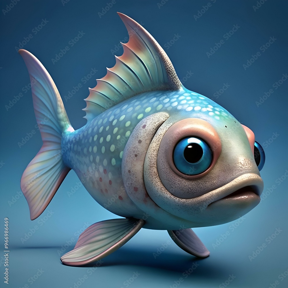 Cute and quirky 3D guppy fish icon with big eyes and a friendly ...