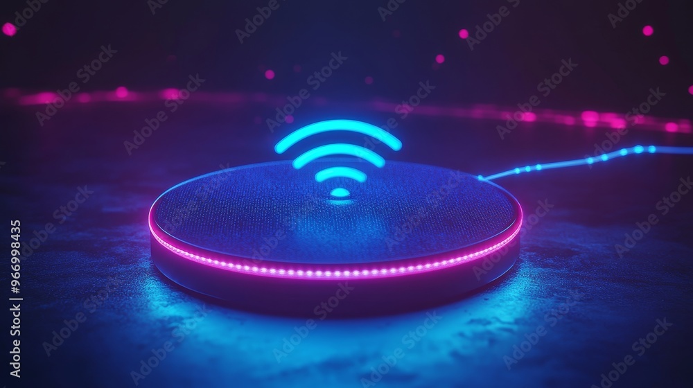 Wi-Fi extender emitting blue pulses of wireless energy, connecting ...
