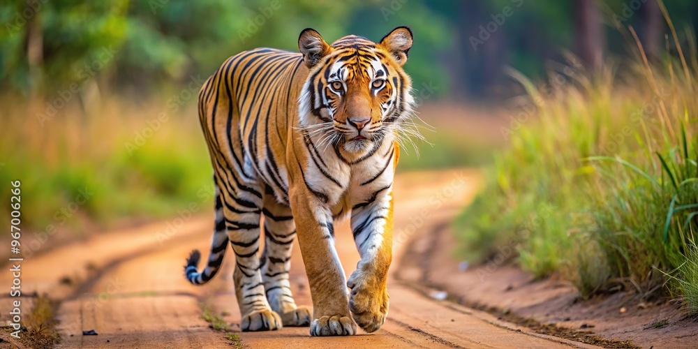 Tigress on prowl at Tadoba Andhari Tiger reserve from High Angle Stock ...