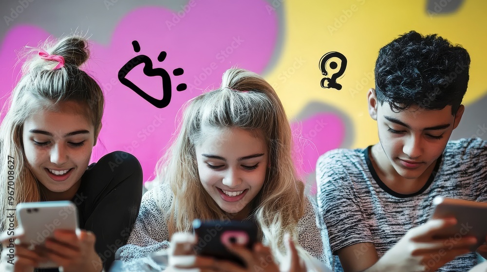 Teens engaging with popular viral content on social media platforms ...