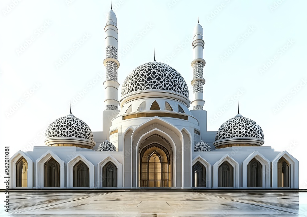 Architectural design of an urban mosque featuring a prominent dome ...