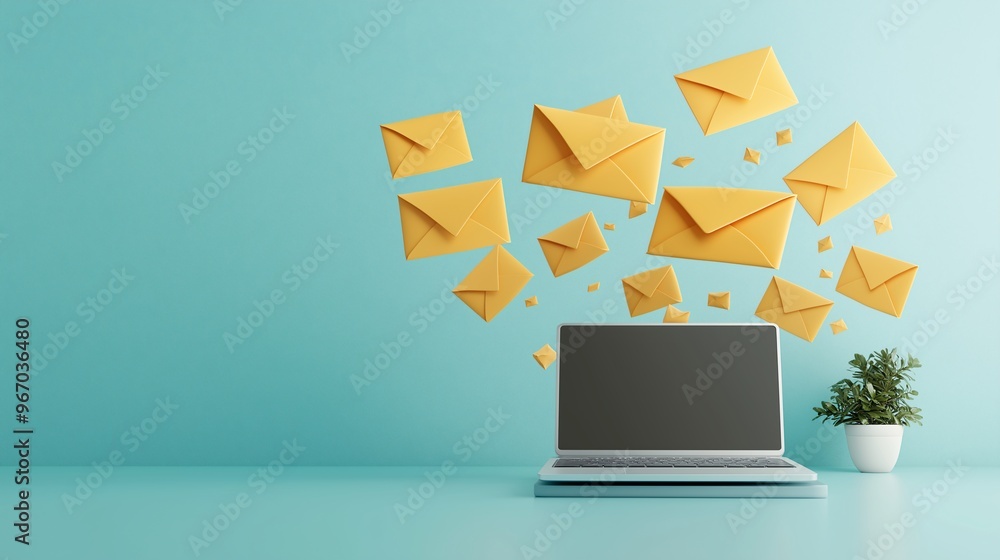 Laptop Overflow: A laptop sits on a desk with a plant, and a plethora ...