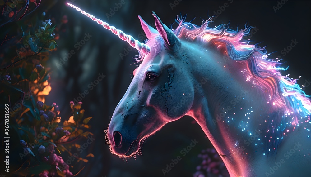 Surreal underworld of ethereal unicorns illuminated by avant-garde ...