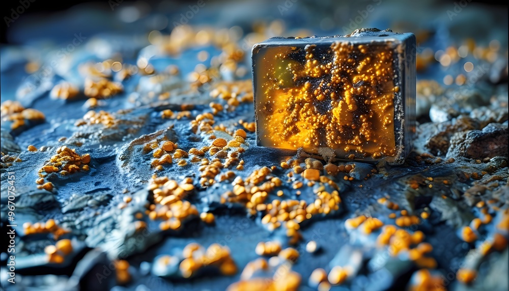Uraninite specimen showcased under Geiger counter, vividly displaying ...