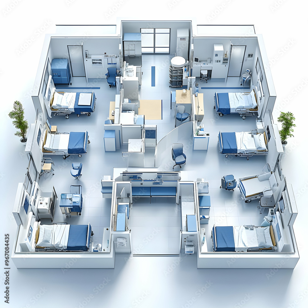 Modern Hospital Ward Design: Floor Plan with Hospital Beds, Medical ...