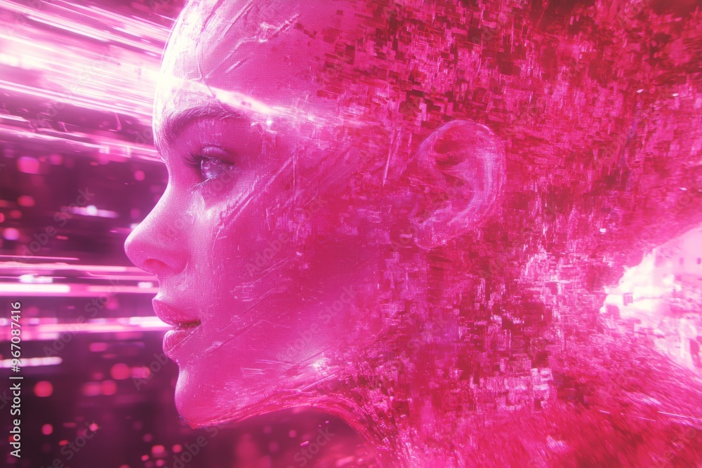 Cerebral Cortex Neuron Interaction And Neuron Structure Abstract Womans Face In Vibrant Pink