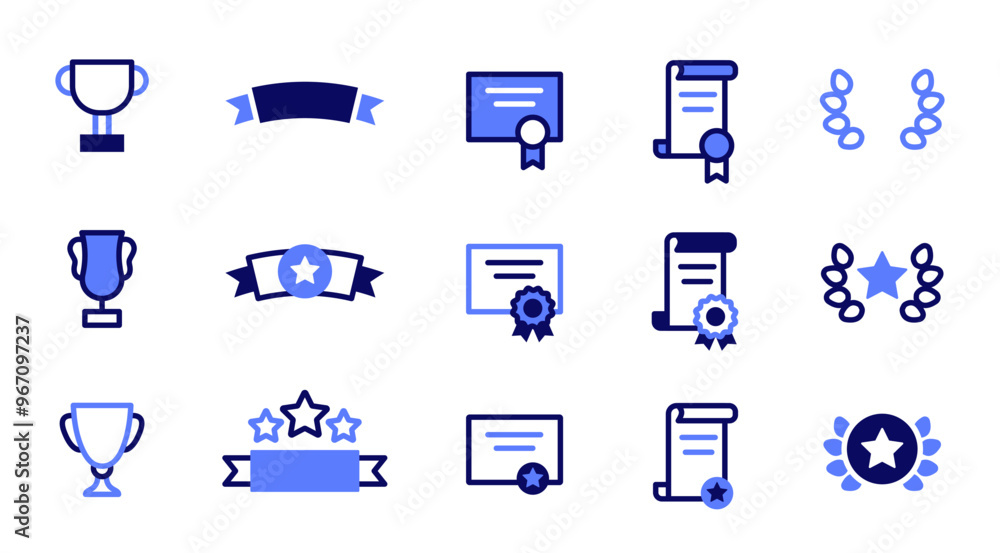 Award medal icon set. Set of vector awards and trophy icons, cups ...