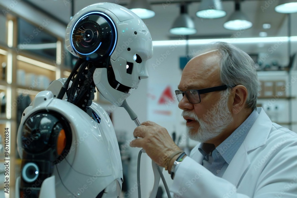 Humanoid Robot Audiologist With Otoscope, robot, doctor, ai, artificial ...