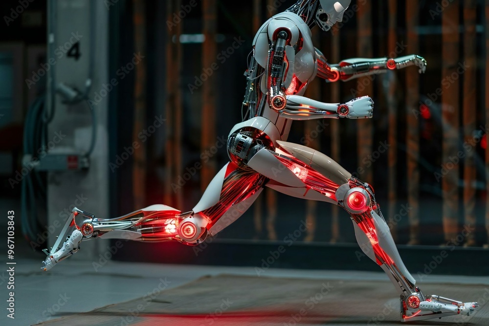 Humanoid Robot Injury And Cramp Pain. Sport Athlete Jogging, robot ...