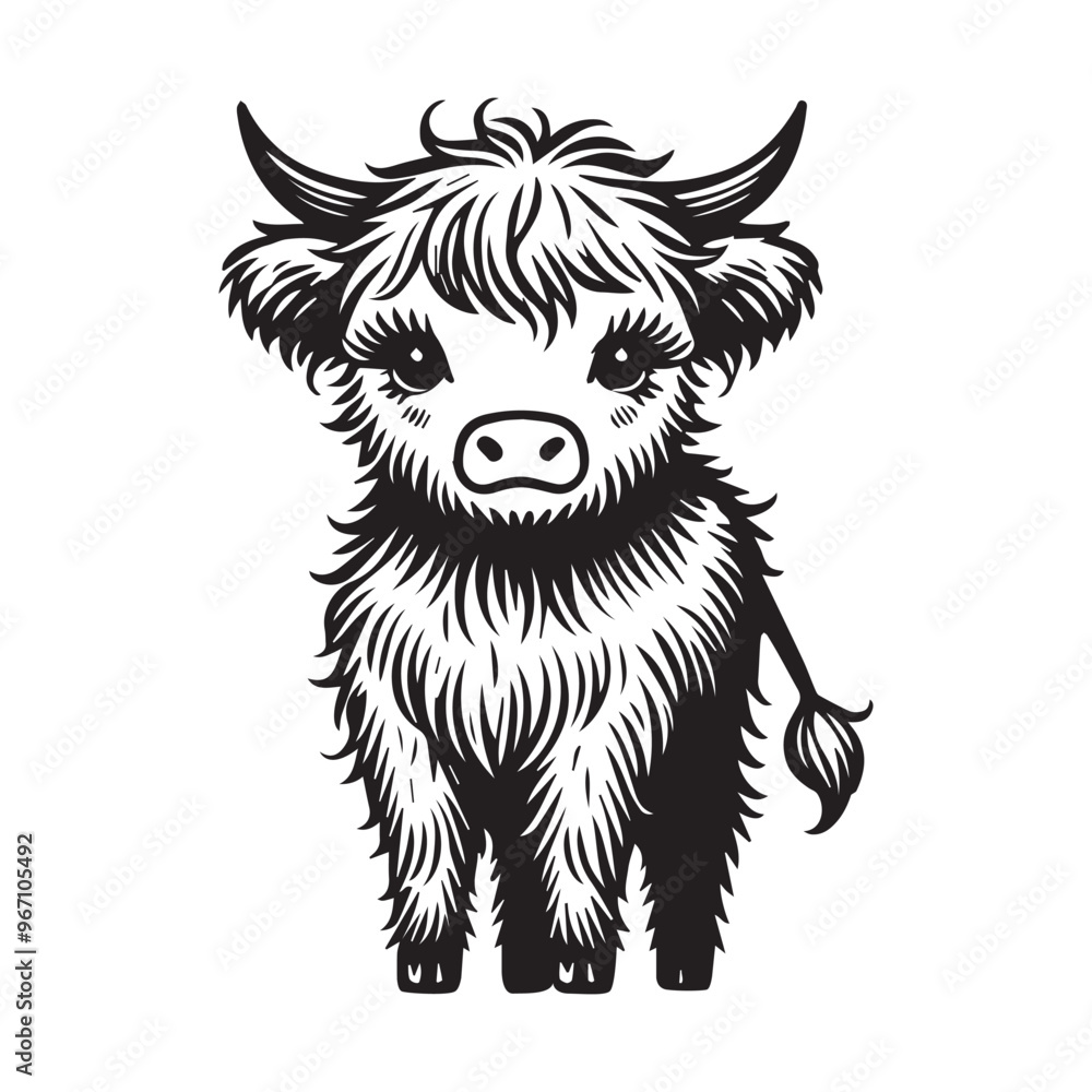 Black and White Highland Cattle Illustration – Cow Vector Clipart ...