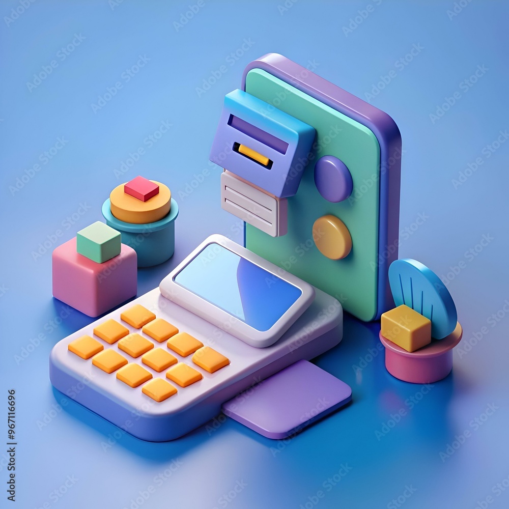 Colorful 3D illustration of a POS terminal with a card reader. perfect ...