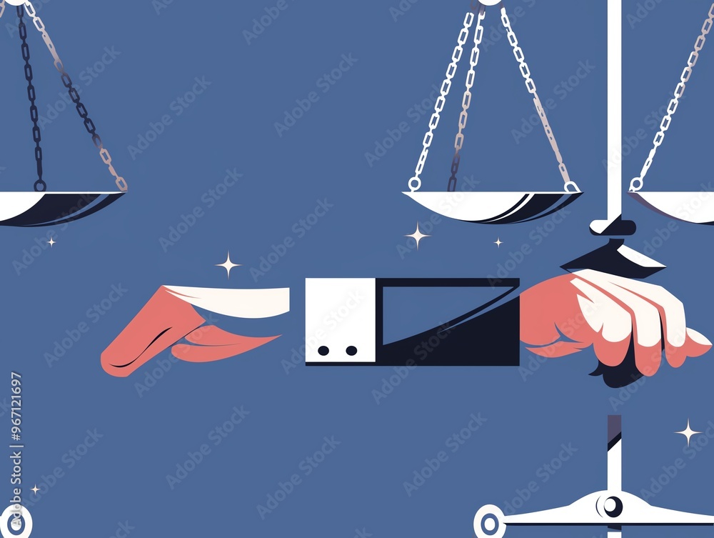 Scales of justice with two hands balancing them, cooperation in ...