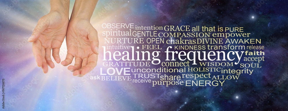 Cosmic Healing Frequency Word Cloud - female healing hands cupped ...