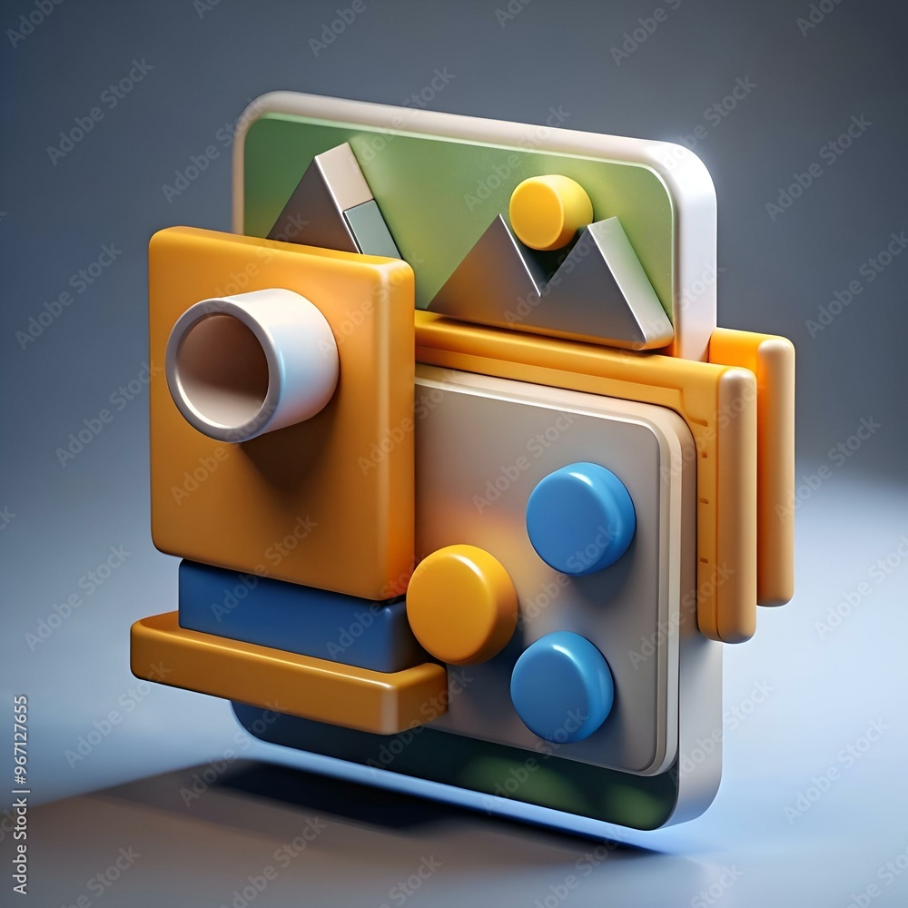 A playful and modern 3D icon representing a photo gallery. perfect for ...