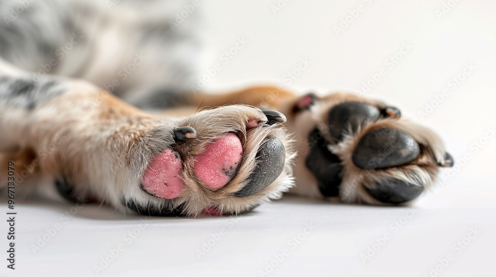 15. A detailed close-up of a medium-sized mixed breed dog's front paw ...