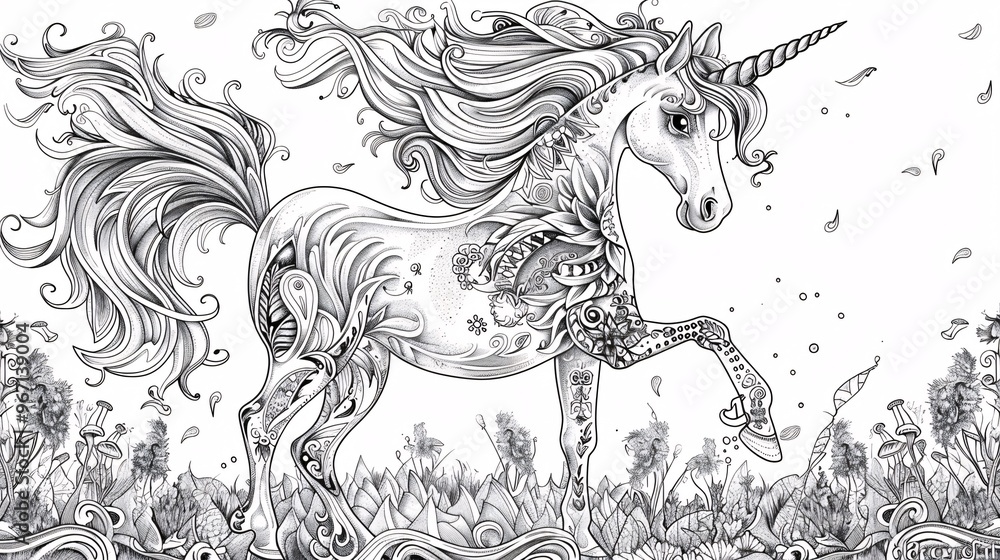 113. A whimsical vector illustration of a magic unicorn, designed as a ...