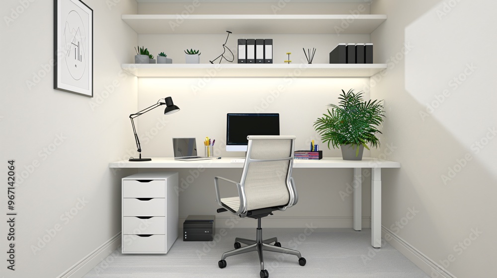 41. Modern home office setup with a comfortable chair and a well ...