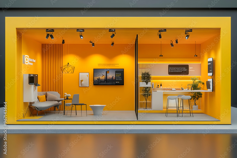 Modern Yellow Exhibition Booth Design: Showcase, Display, Trade Show ...