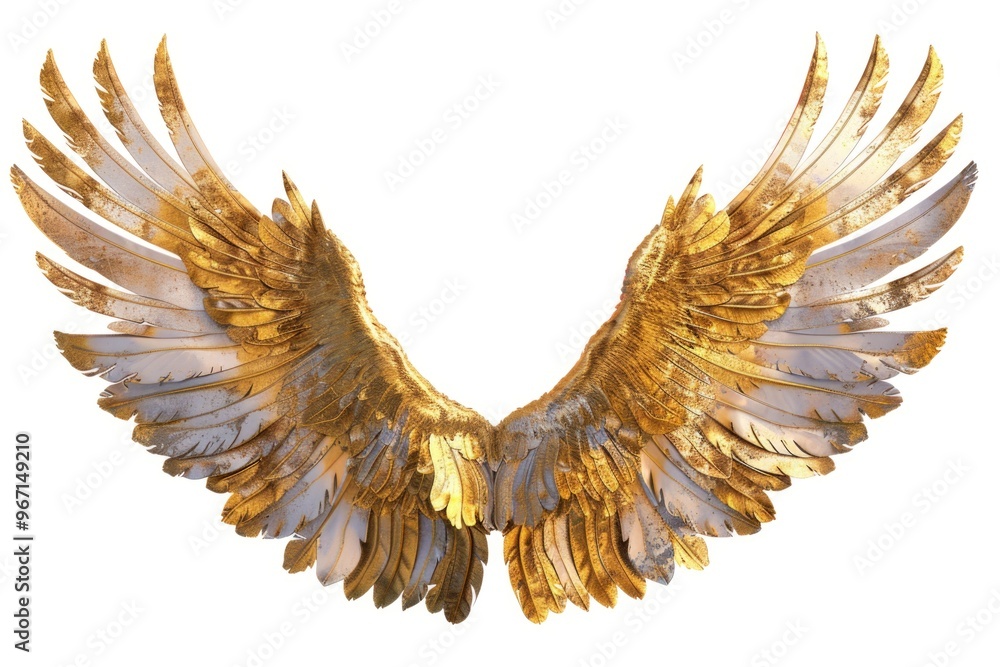 Illustrative depiction of angelic wings on a pure white background ...