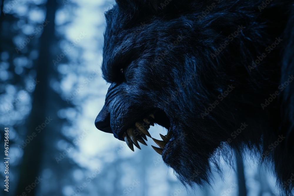 This image captures the side profile of a wolf growling intensely in a ...