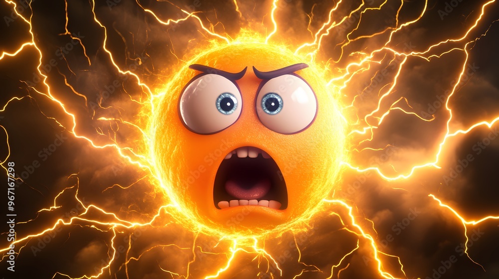 Shocked face emoji with wide eyes and open mouth, on a high-contrast ...