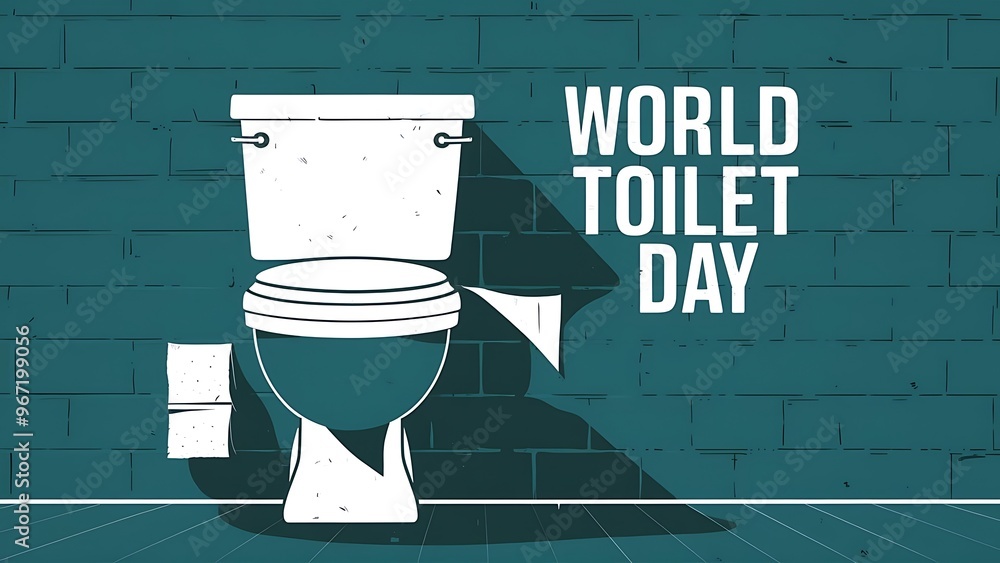 World Toilet Day awareness poster with stylized toilet and paper rolls ...