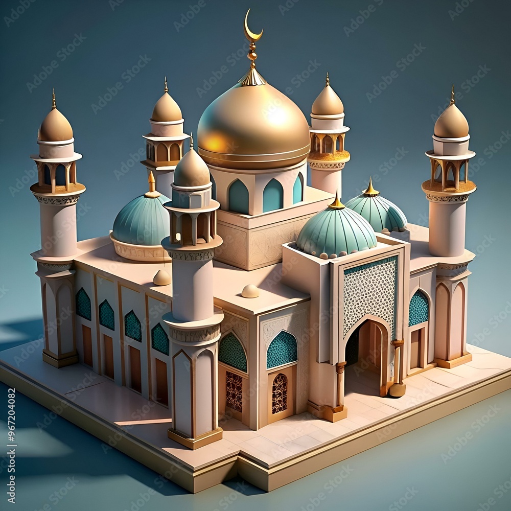 A detailed 3D model of a beautiful mosque. perfect for adding Islamic ...
