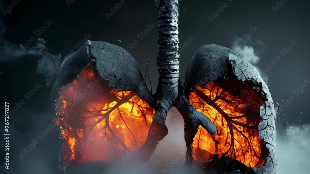 Illustration of a toxic smoke formation shaped as the human lung, The ...