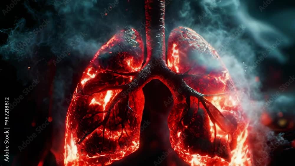 Illustration of a toxic smoke formation shaped as the human lung, The ...