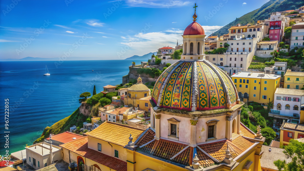 Iconic Church of Santa Maria Assunta in Positano, Italy with colorful ...