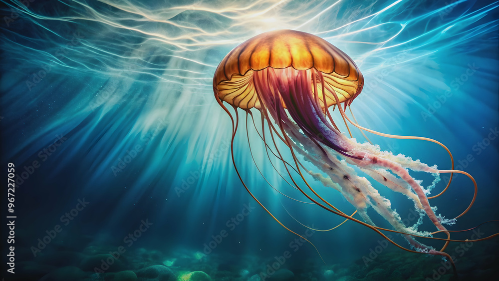Graceful jellyfish with trailing tentacles in the ocean, marine ...