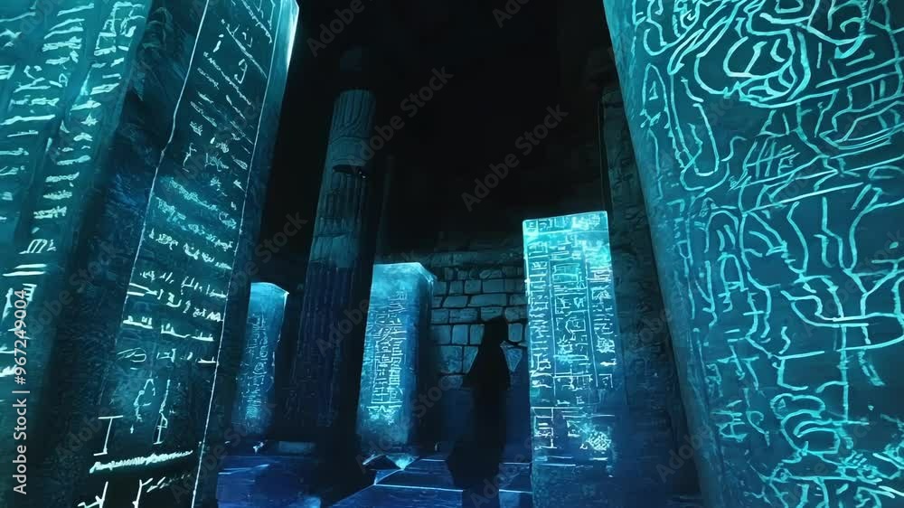Man is walking through a futuristic museum exhibit featuring ...