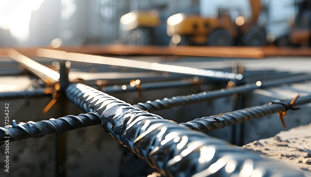 Intricate close-up of rusty steel rebar embedded in concrete showcasing ...