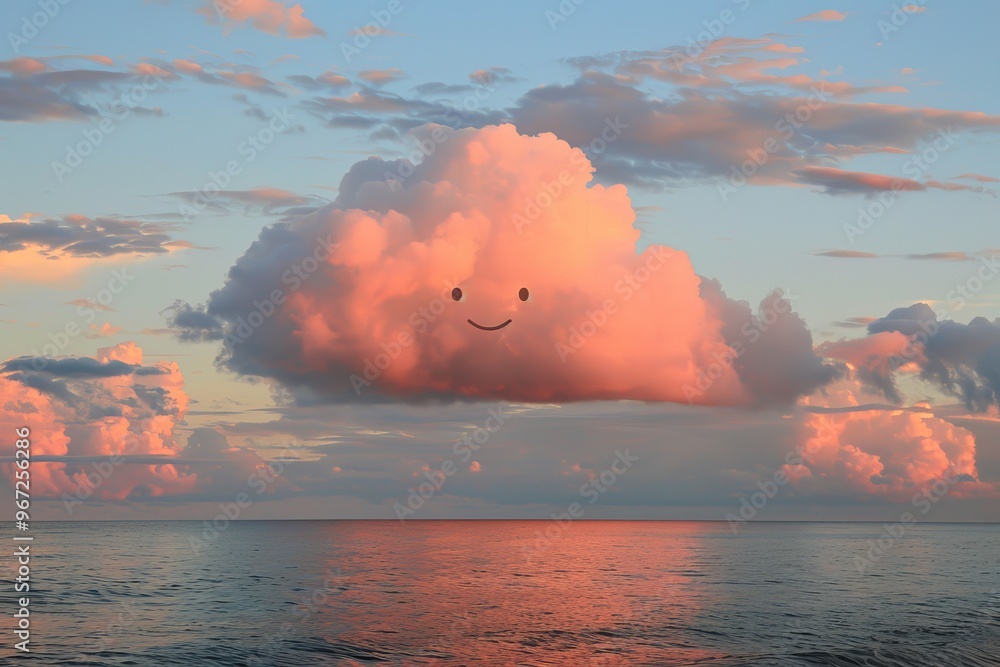 Charming cloud formation uniquely resembles a joyful laughing face ...