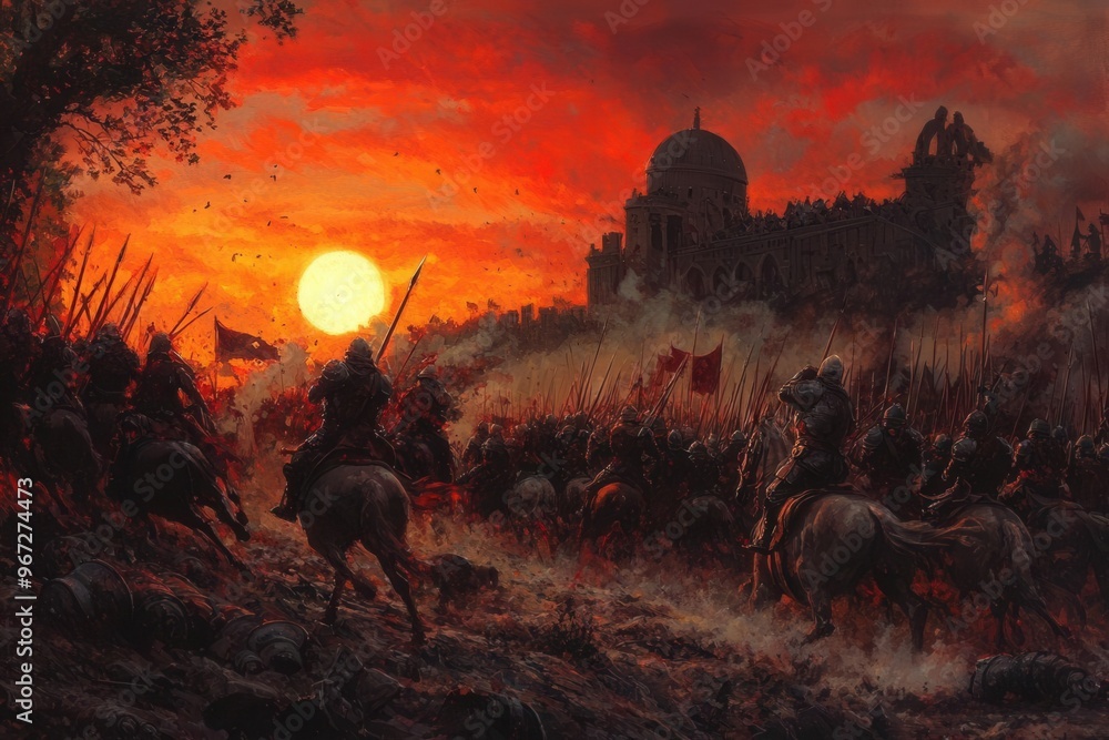 Artistic depiction of a historical event in a detailed painting ...