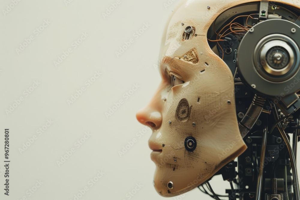 Futuristic robotic face with exposed mechanisms showcases technological ...
