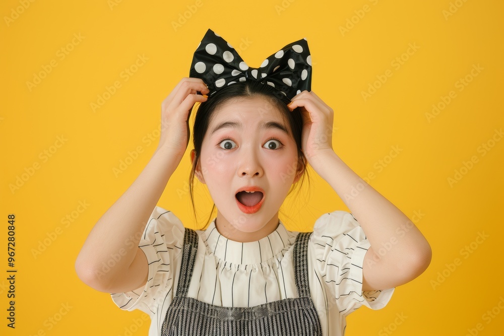 Beautiful korean woman face gleefully expressing joy and surprise ...