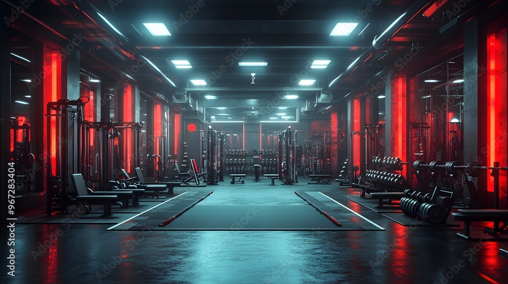 Cinematic workout in a gym environment focusing on strength and ...