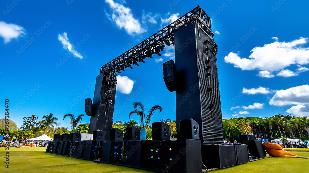 Black Outdoor Line Array Sound System Elevating Concert Production ...